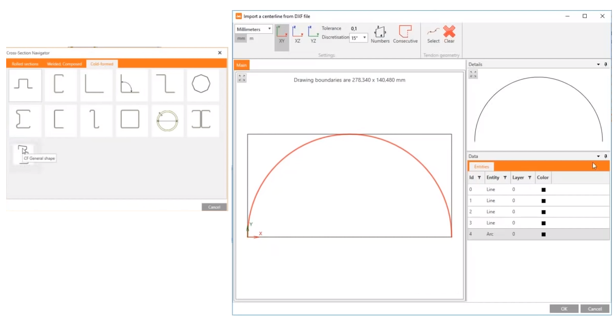 Create a custom cross-section by DXF middle line reference? | IDEA StatiCa