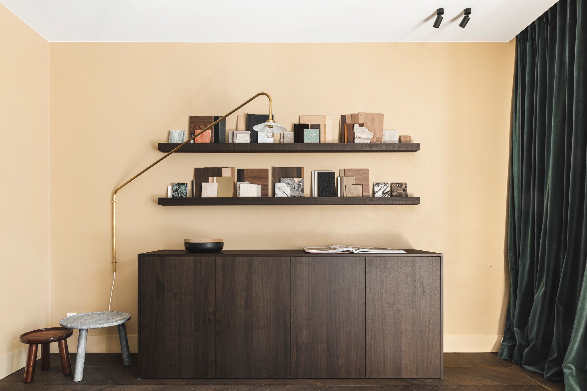 Sample library in dark walnut