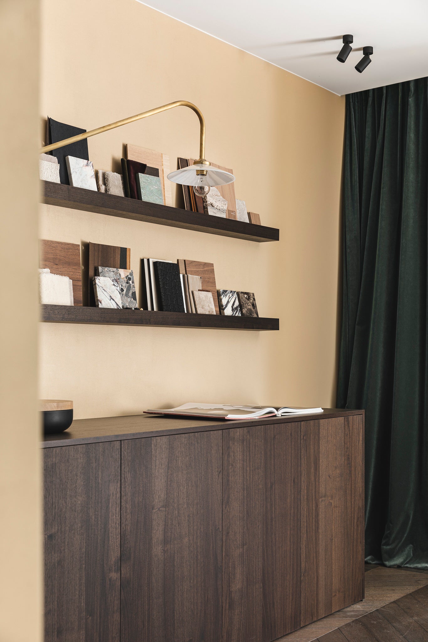 Sample library in dark walnut